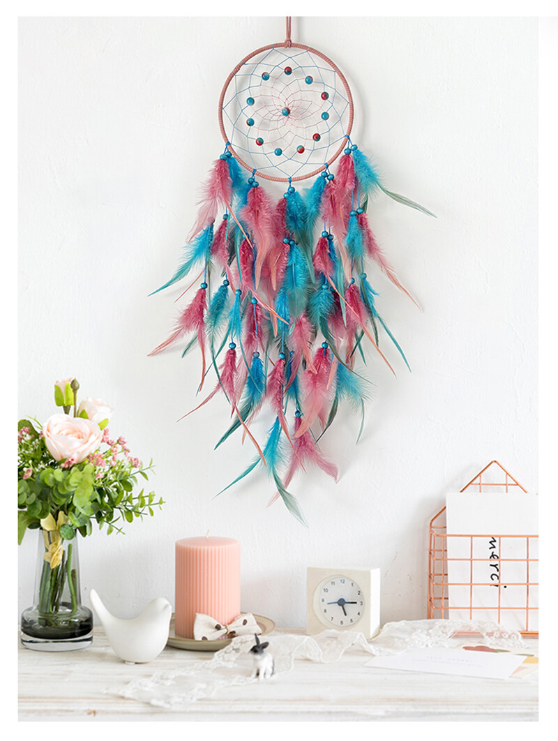 Badu.bg Ловец на сънища Ръчно изработени цветни пера Вятърни камбанки Всекидневна Спалня Висящи ...