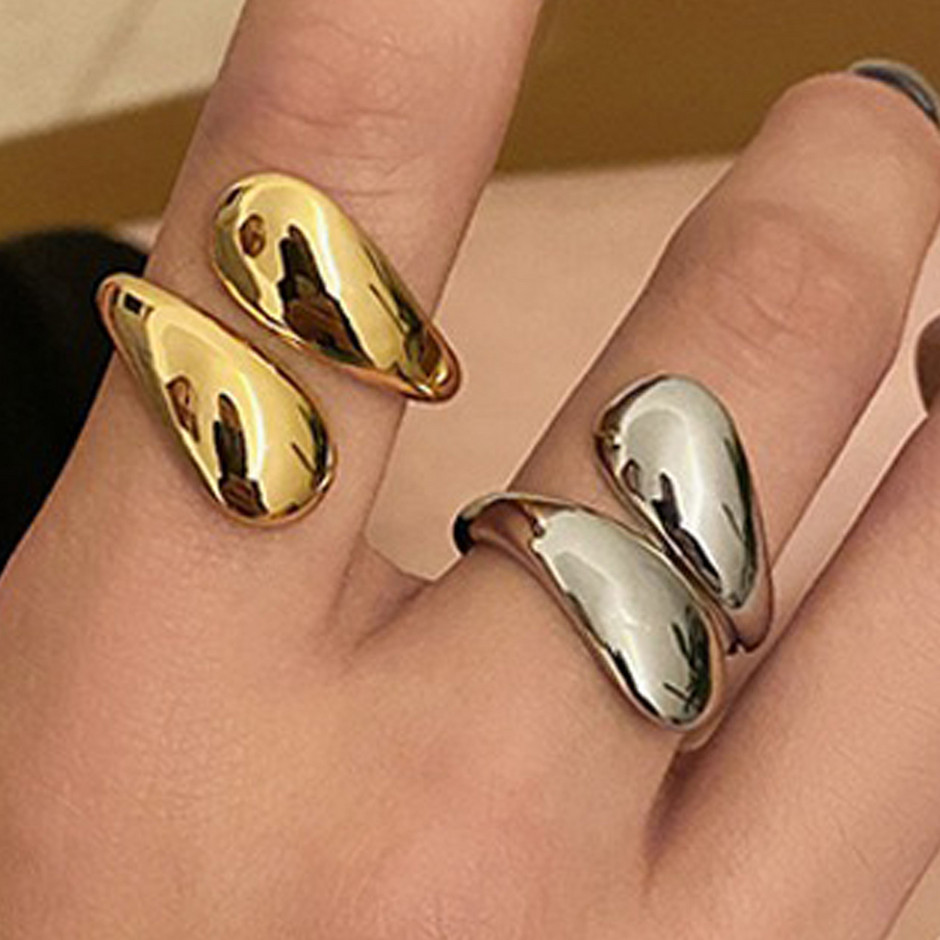 Badu Bg Винтидж гладки отварящи се пръстени с водни капчици за жени Модни геометрични неправилни