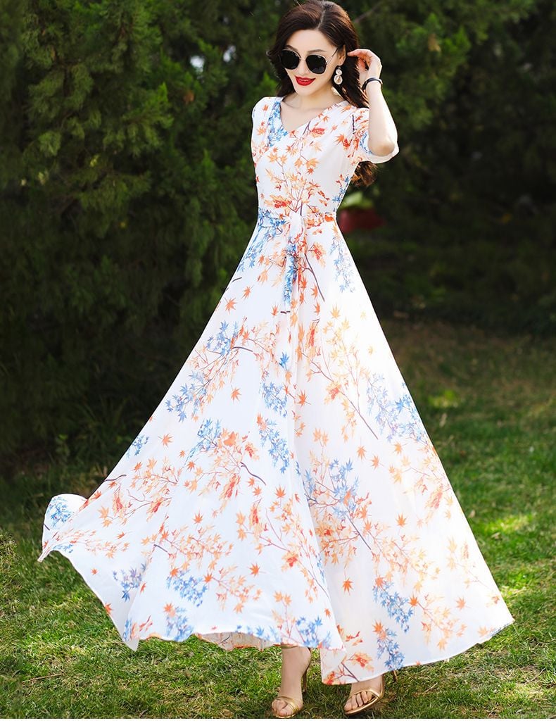 Badu.gr Καλοκαίρι 2024 Νέα φορέματα Devening με στάμπα από σιφόν Γυναικεία ρούχα Μόδα Slim Plus ...