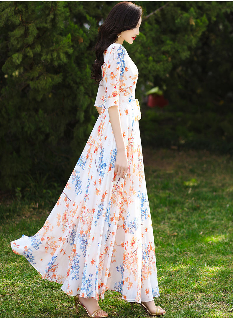 Badu.gr Καλοκαίρι 2024 Νέα φορέματα Devening με στάμπα από σιφόν Γυναικεία ρούχα Μόδα Slim Plus ...